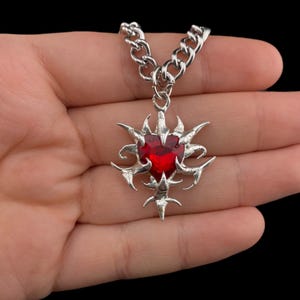 Handmade Spiky Structure Red Crystal Heart Pendant Liquid Metal Thorn ...