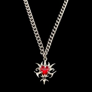 Handmade Spiky Structure Red Crystal Heart Pendant Liquid Metal Thorn ...