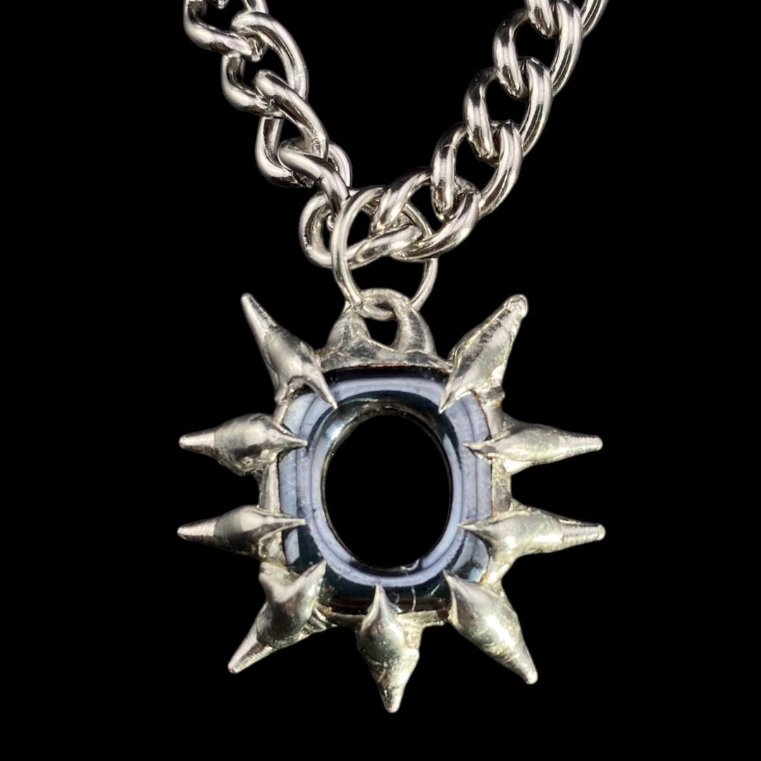 Spiky Dark Blue Ceramic Ring Pendant | Liquid Metal Thorn Cybercore ...