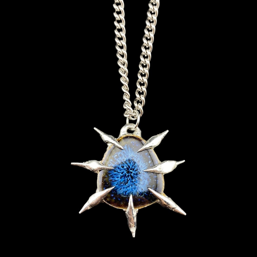 Spiky Blue Ceramic Pendant | Liquid Metal Thorn Cybercore Necklace ...