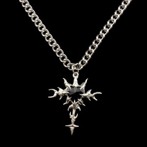 Handmade Spiky Black Heart Crystal Cross Pendant - Liquid Metal Thorn ...