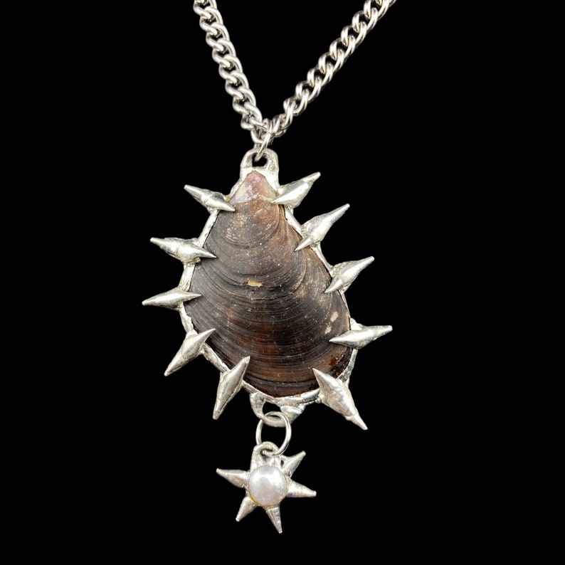 Spiky Ammonites Fossil Pendant Liquid Metal Thorn Cybercore Necklace ...