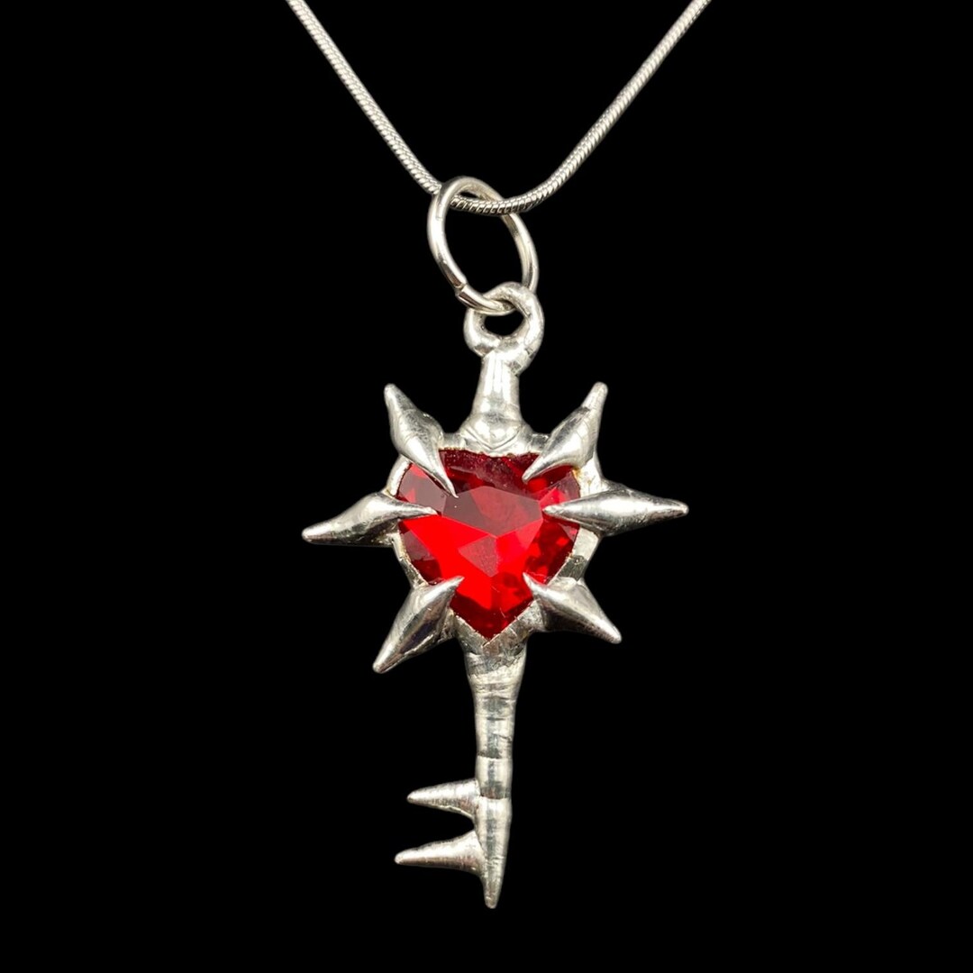 Handmade Spiky Red Crystal Heart Key Pendant - Liquid Metal Thorn ...