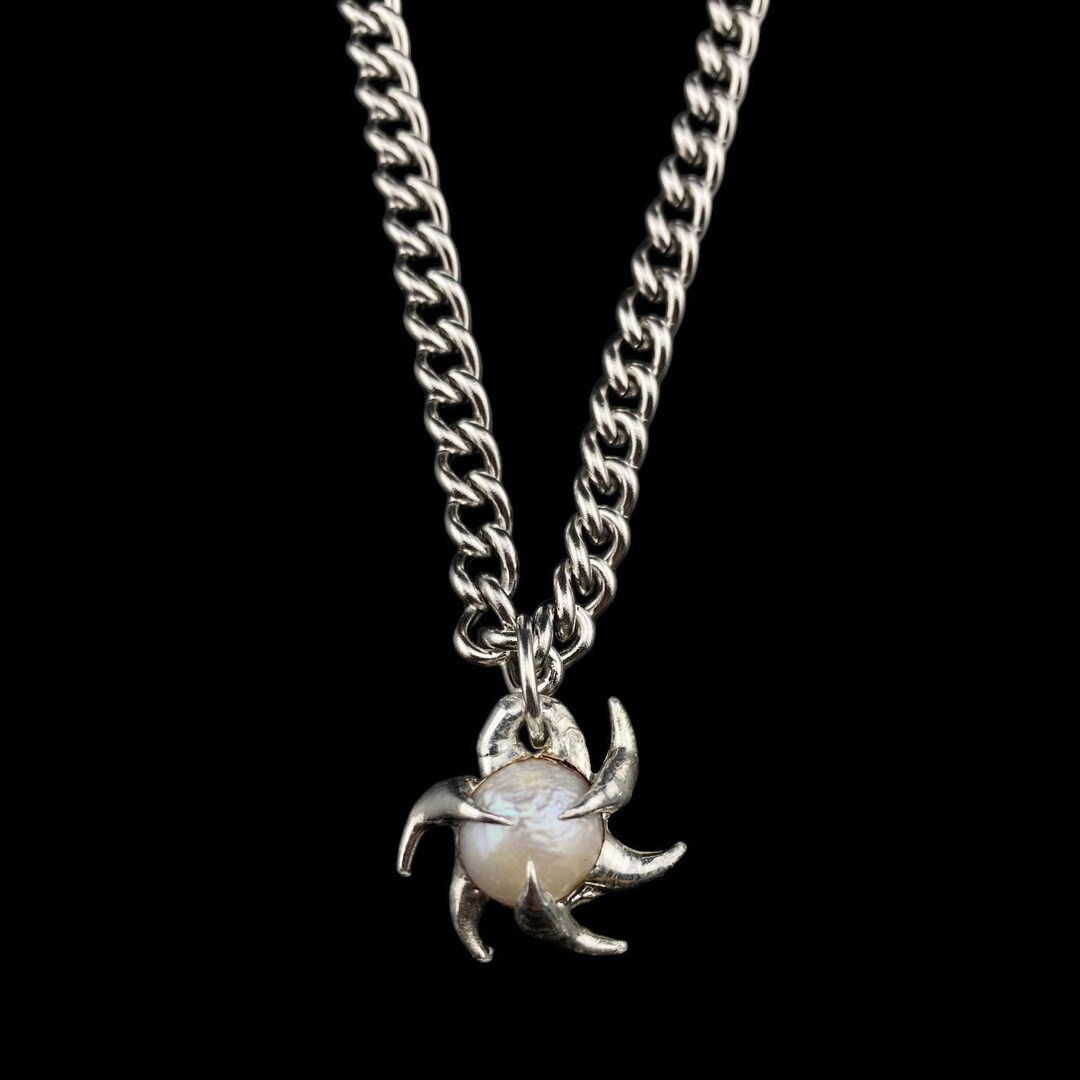 Spiky Pearl Pendant - Handmade Liquid Metal Thorn Necklace - Cybercore ...