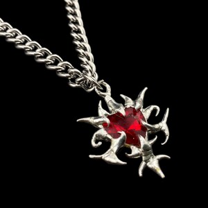 Handmade Spiky Structure Red Crystal Heart Pendant Liquid Metal Thorn ...