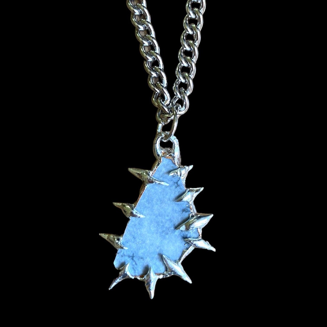 Spiky Blue Ceramic Pendant Liquid Metal Thorn Cybercore Necklace Cyber ...