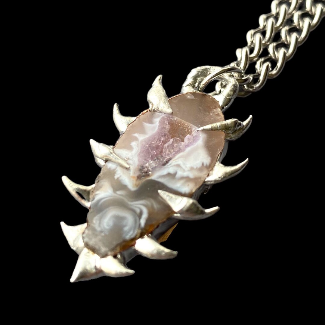 Handmade Spiky Geode Pendant | Cybercore Liquid Metal Thorn Necklace ...