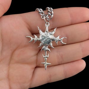 Handmade Spiky Black Heart Crystal Cross Pendant - Liquid Metal Thorn ...