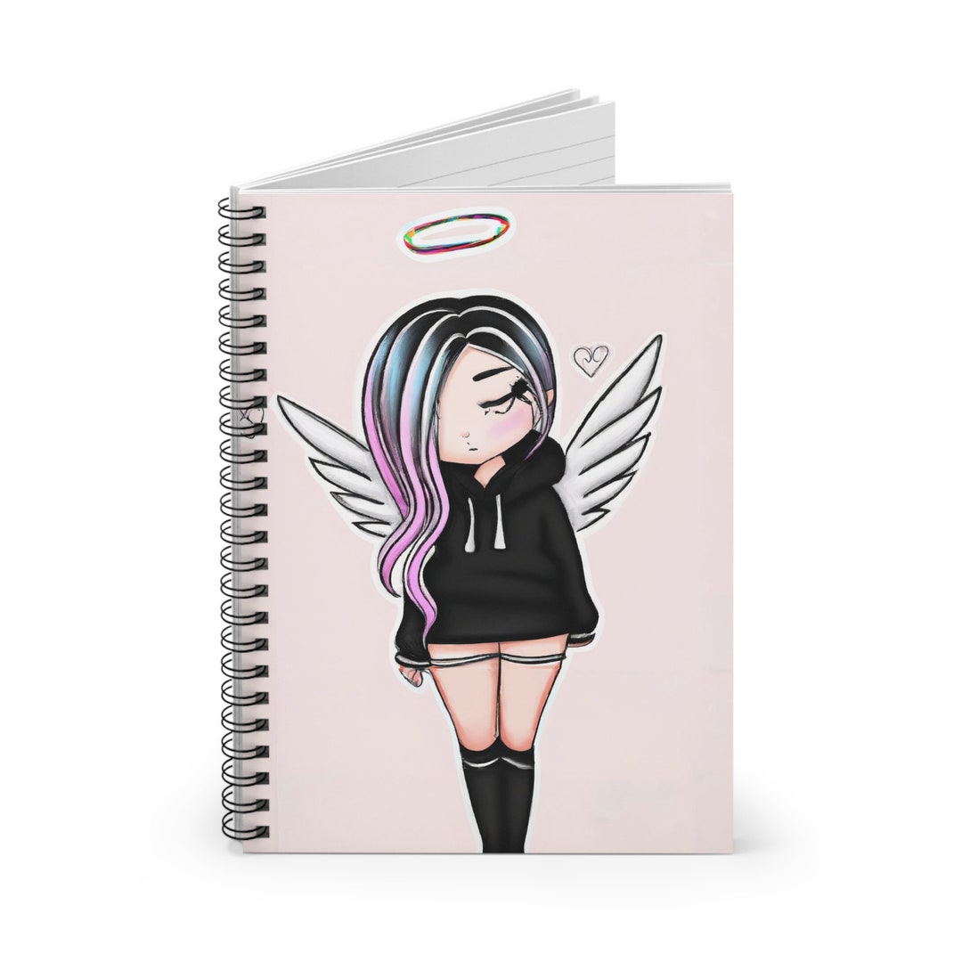 Kawaii Emo Girl With Angel Wings Spiral Notebook - Ruled Line - Etsy