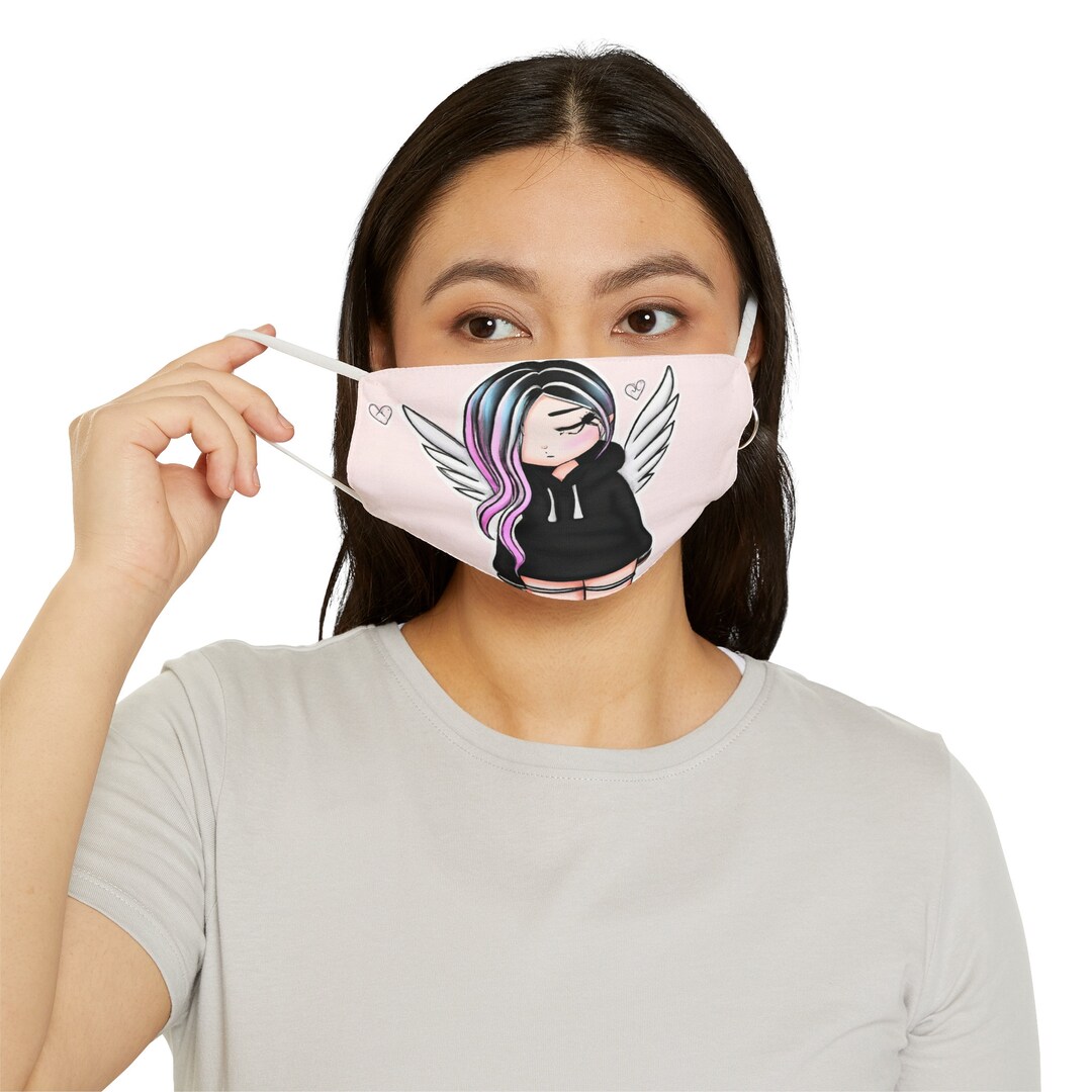 Kawaii Emo Girl With Angel Wings Snug-fit Fabric Face Mask - Etsy