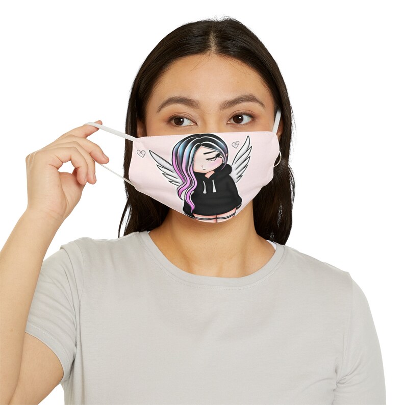 Kawaii Emo Girl With Angel Wings Snug-fit Fabric Face Mask - Etsy