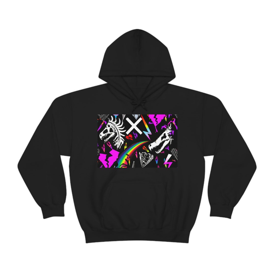 Emo Rainbow Diamond Dinosaurs Skull Unisex Heavy Blend Hooded ...