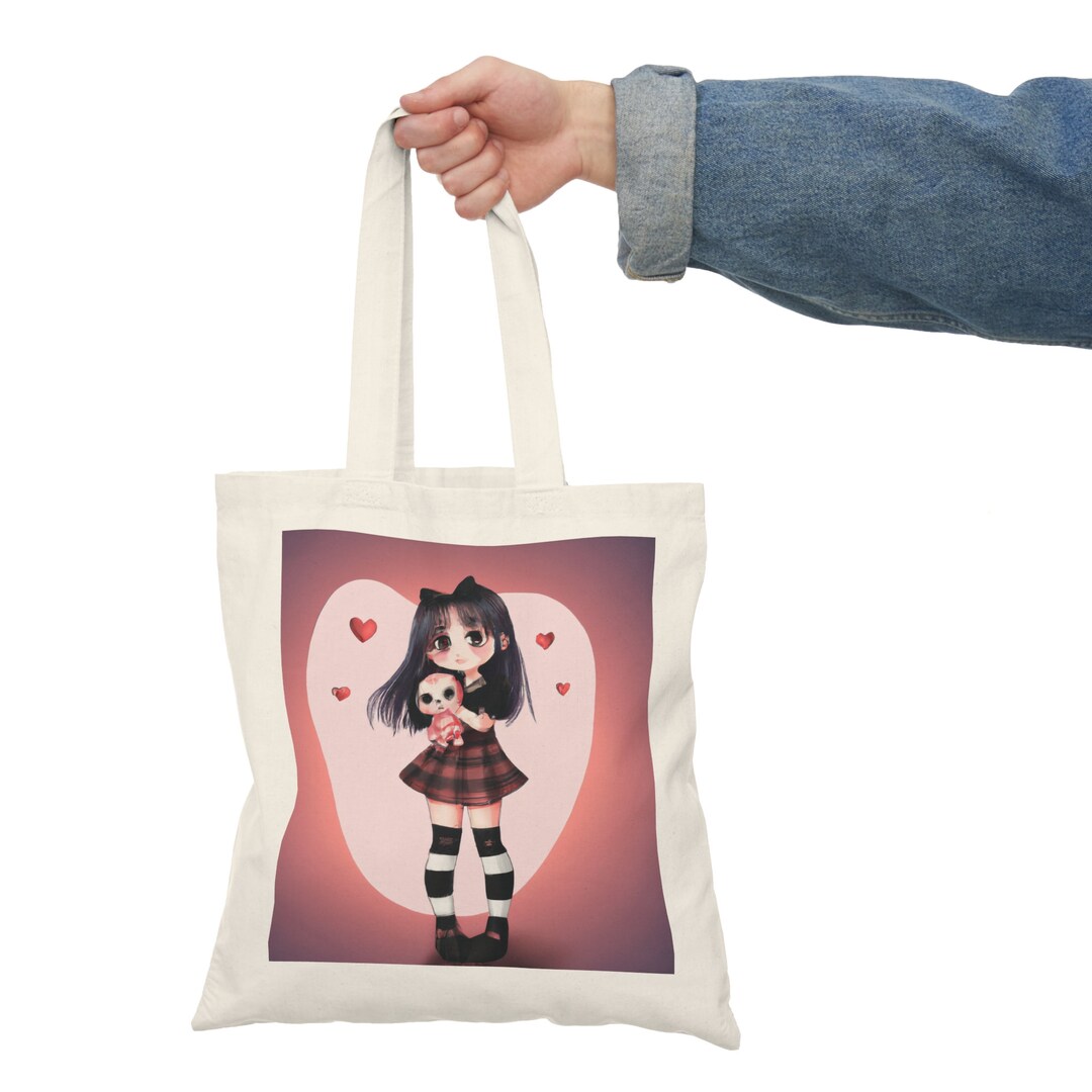 Emo Kawaii Chibi Girl With a Plush Natural Tote Bag - Etsy
