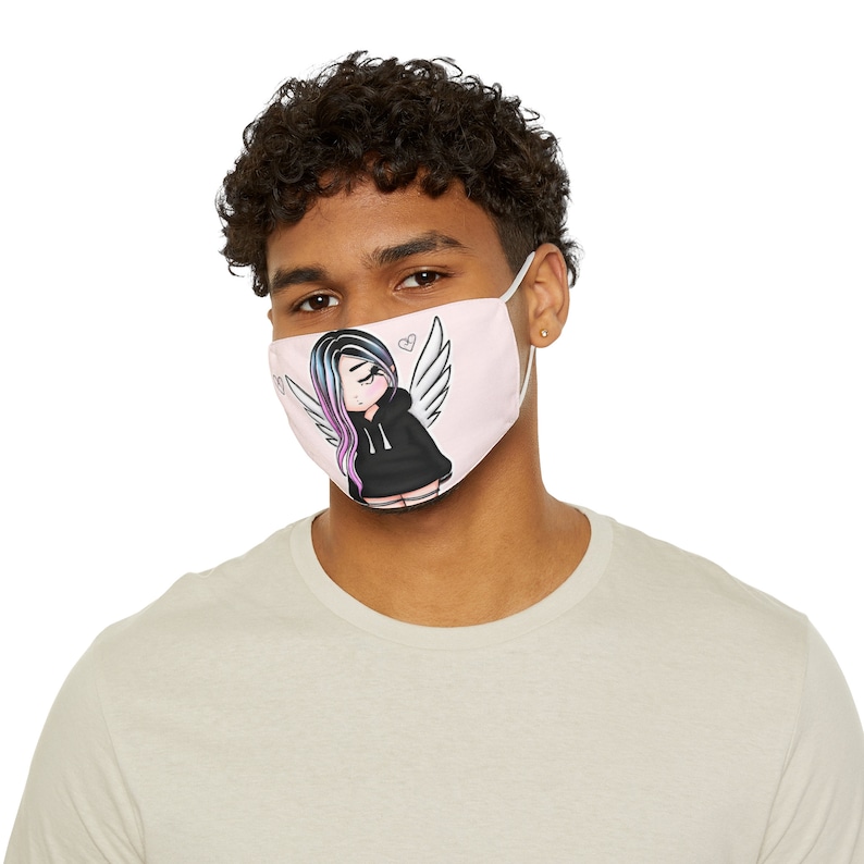 Kawaii Emo Girl With Angel Wings Snug-fit Fabric Face Mask - Etsy
