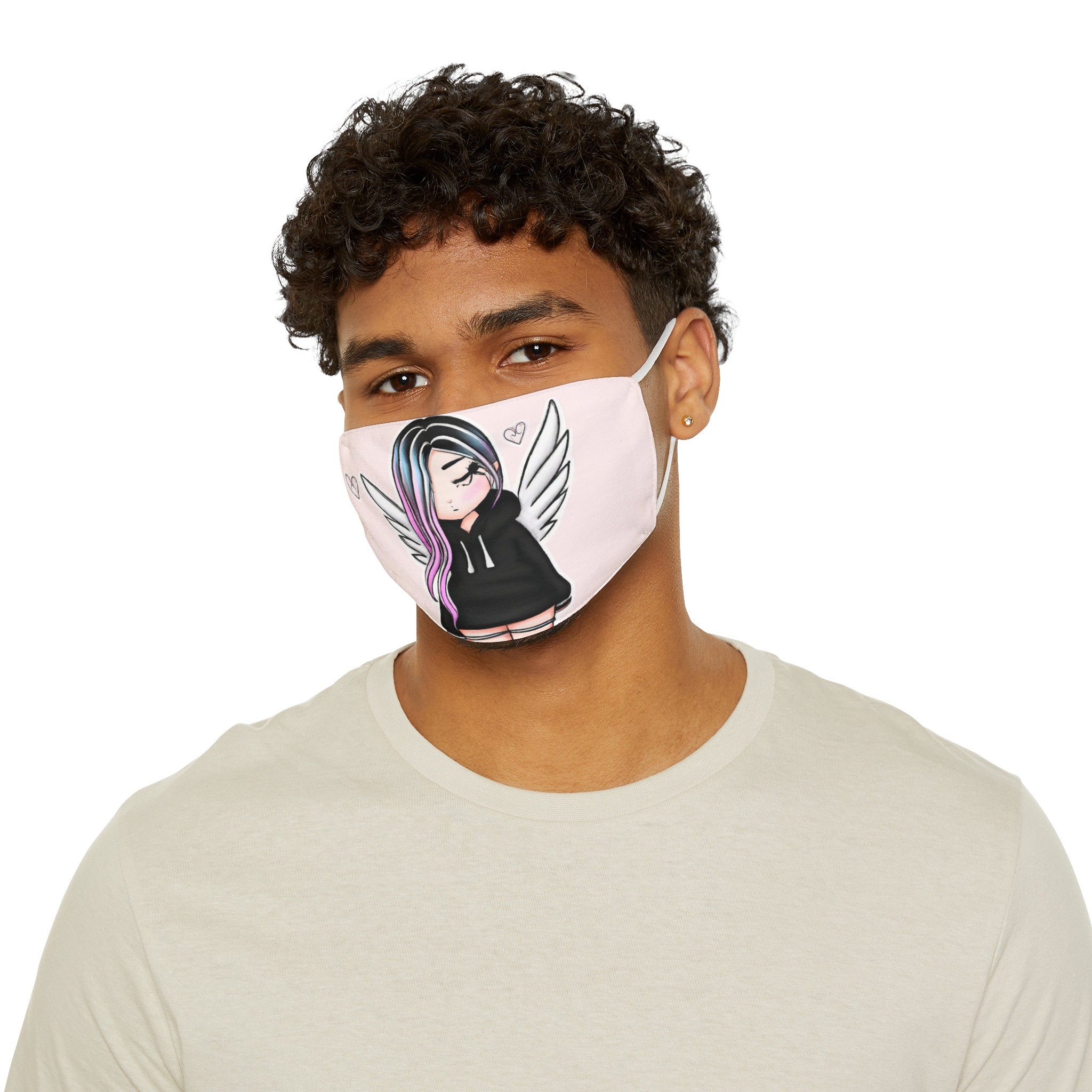 Kawaii Emo Girl With Angel Wings Snug-fit Fabric Face Mask - Etsy