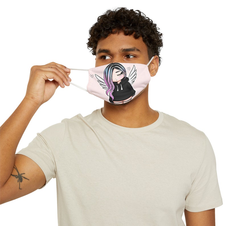 Kawaii Emo Girl With Angel Wings Snug-fit Fabric Face Mask - Etsy