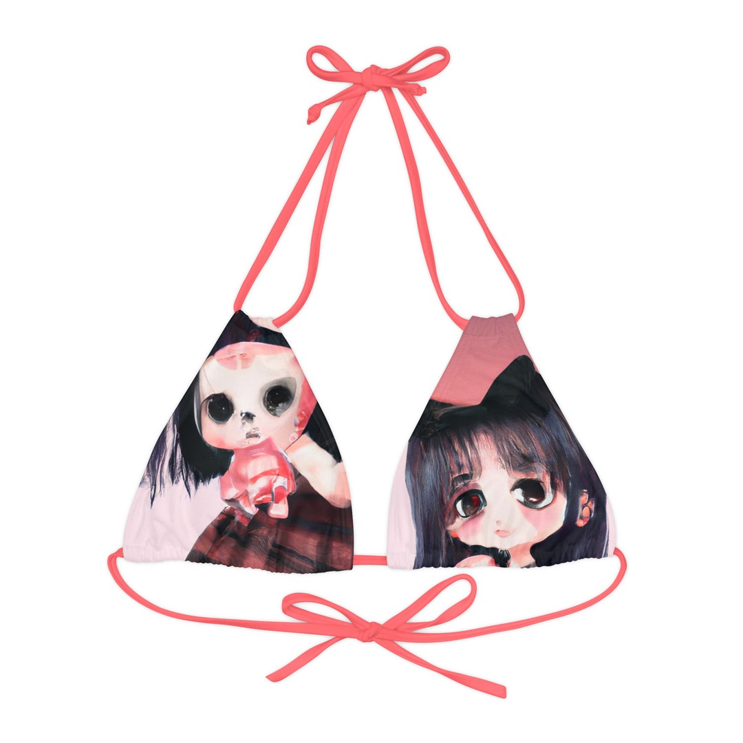 Emo Kawaii Chibi Girl With a Plush Strappy Triangle Bikini Top AOP - Etsy