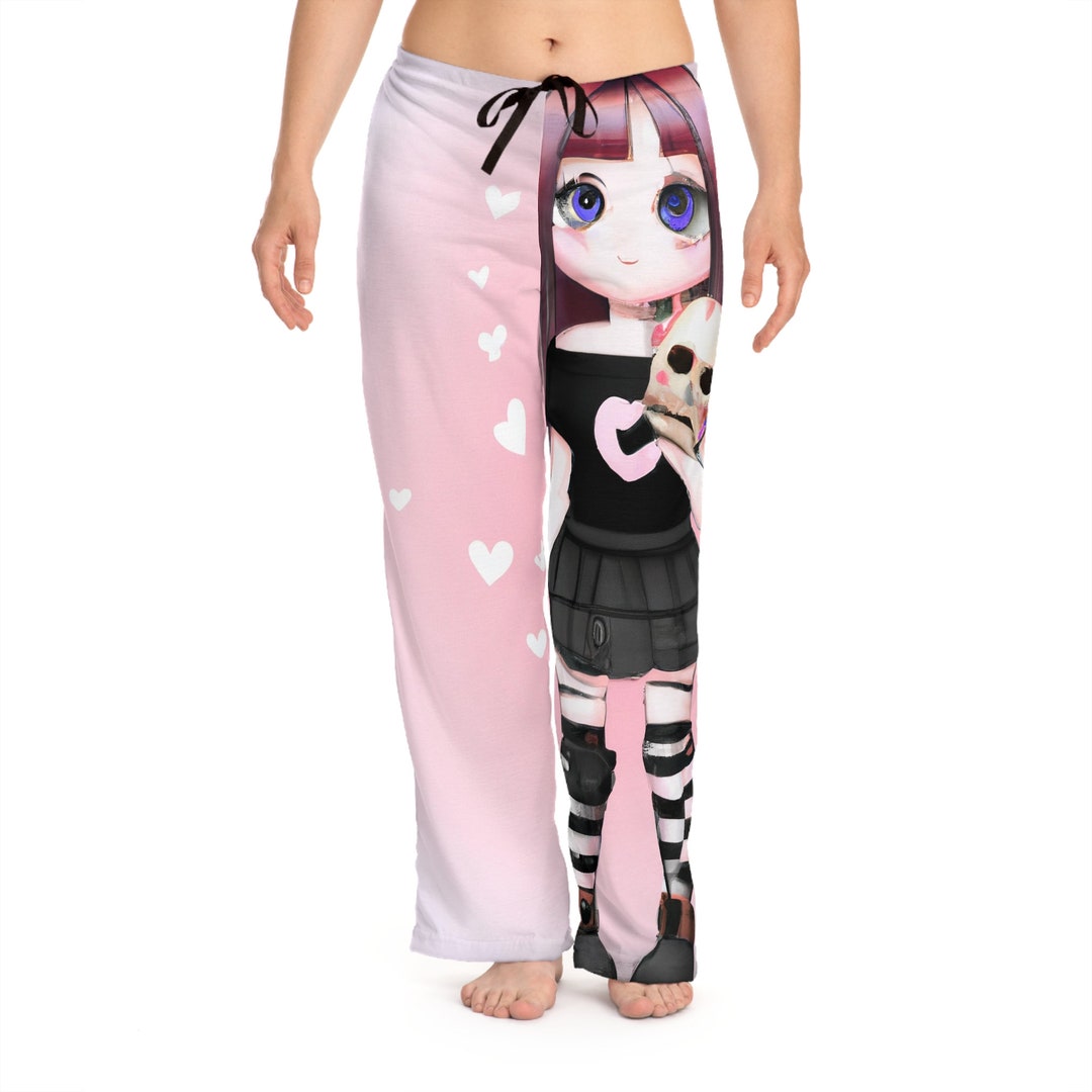 Emo Kawaii Chibi Girl in Stockings With a Pink Skull Women's Pajama ...