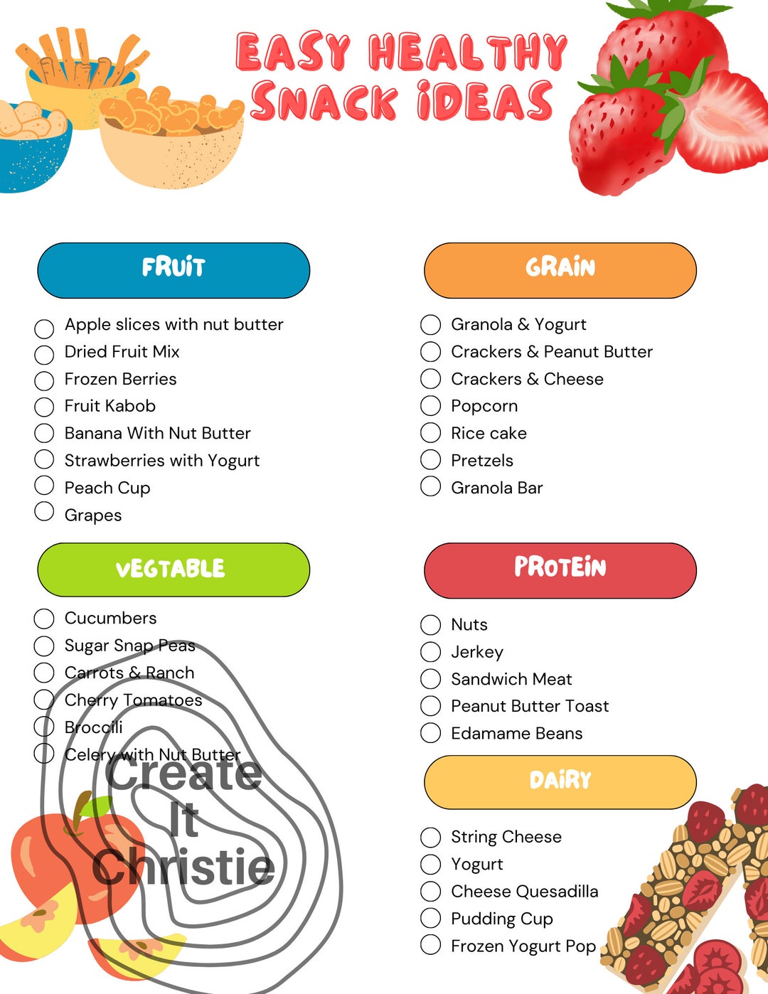 Healthy Snack Printable - Etsy
