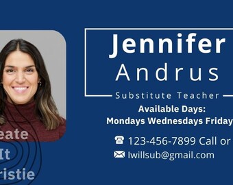 Substitute Teacher Business Card Design for Canva. Great Tutor Business ...