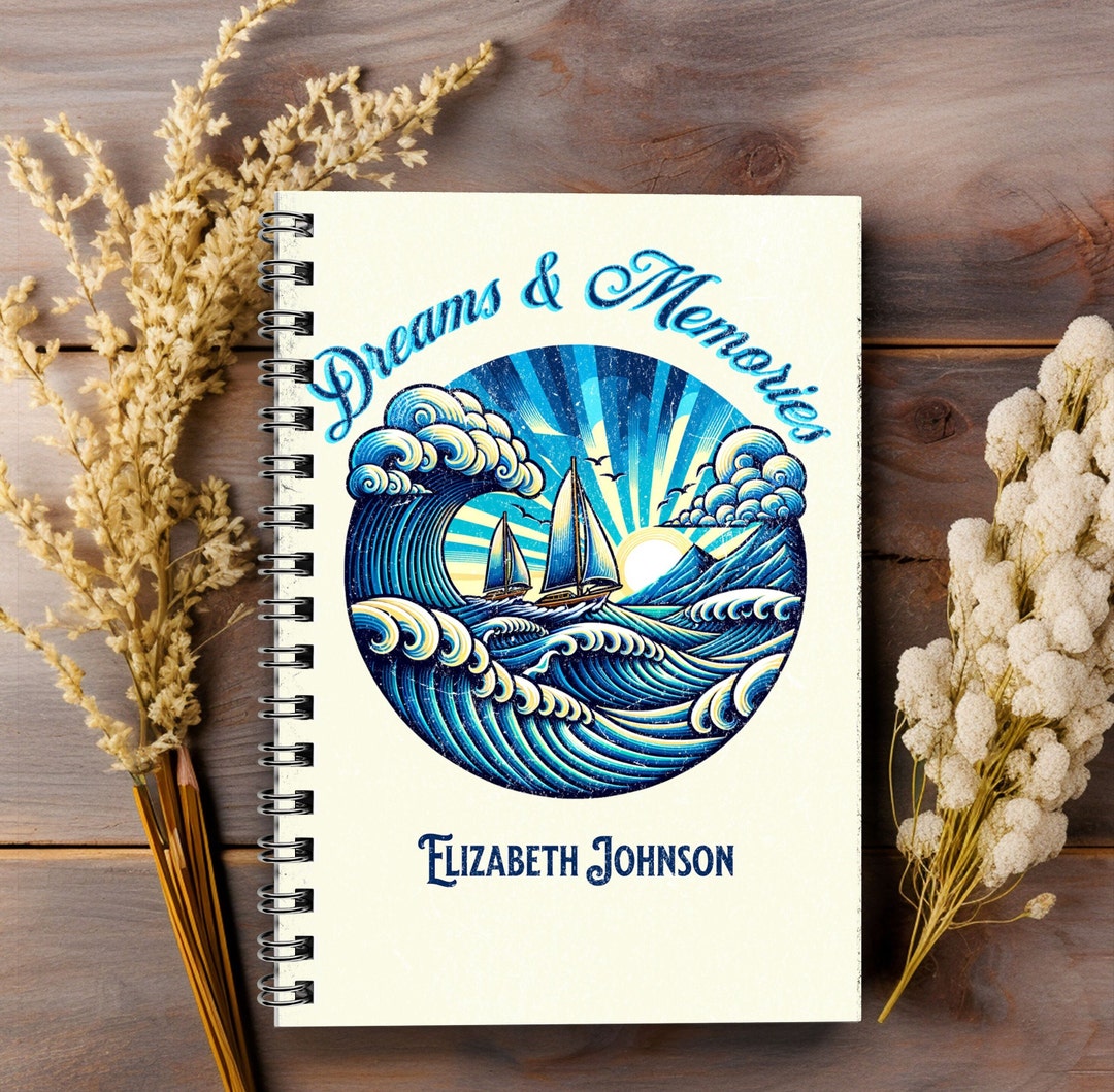 Personalized Notebook for Dreams and Memories Coastal Blue Waves and ...