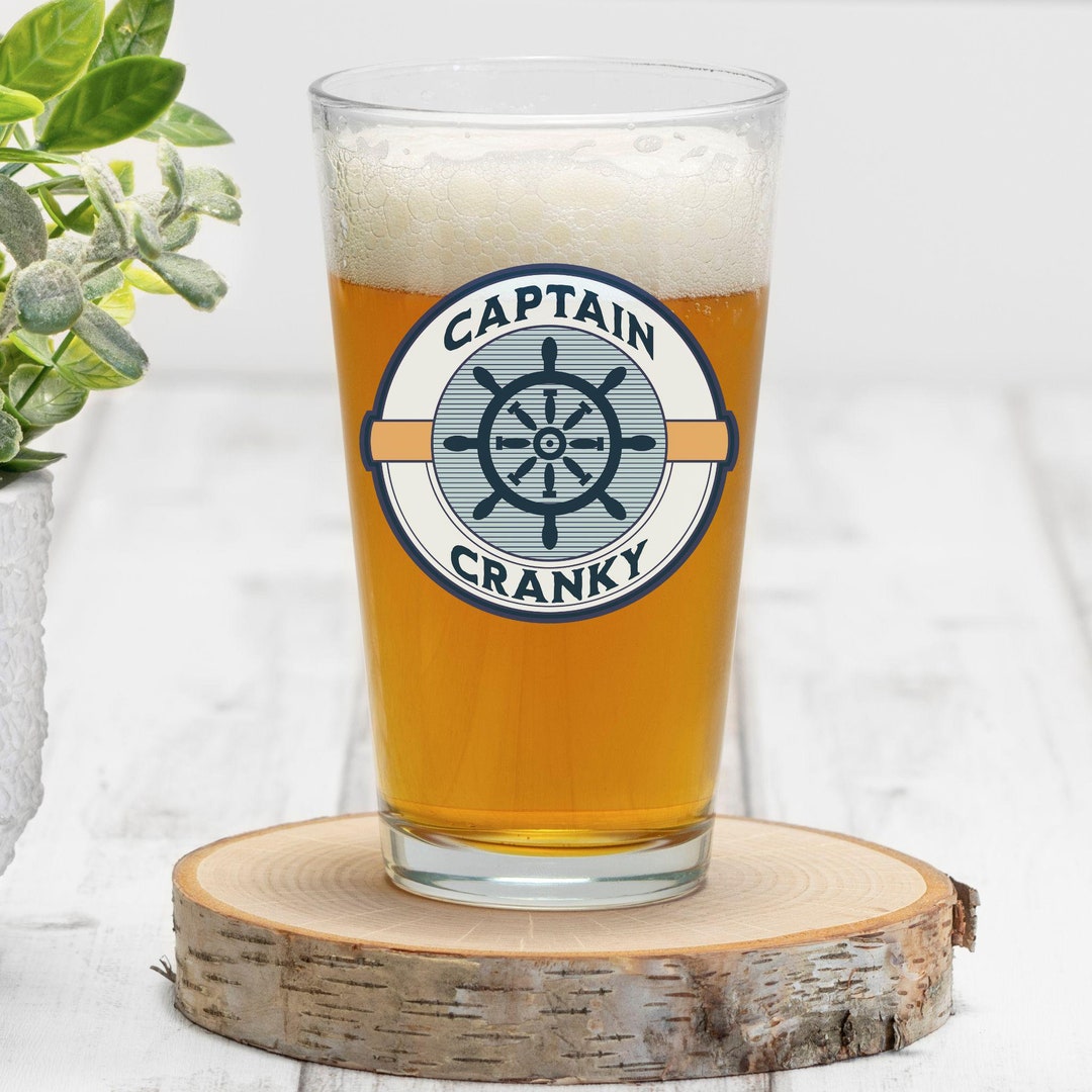 Captain Cranky Pint Glass, Boat Captain Gift, Nautical Barware, 16oz ...
