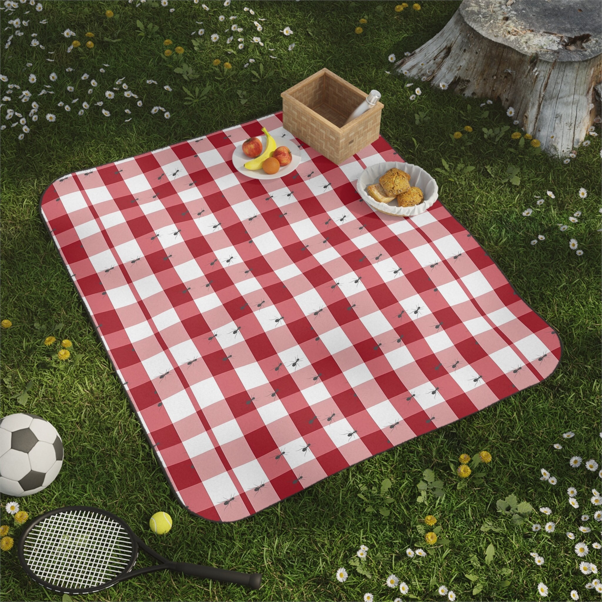 Picnic Blanket Red Plaid Design With Black Ants-large Plaid Picnic ...