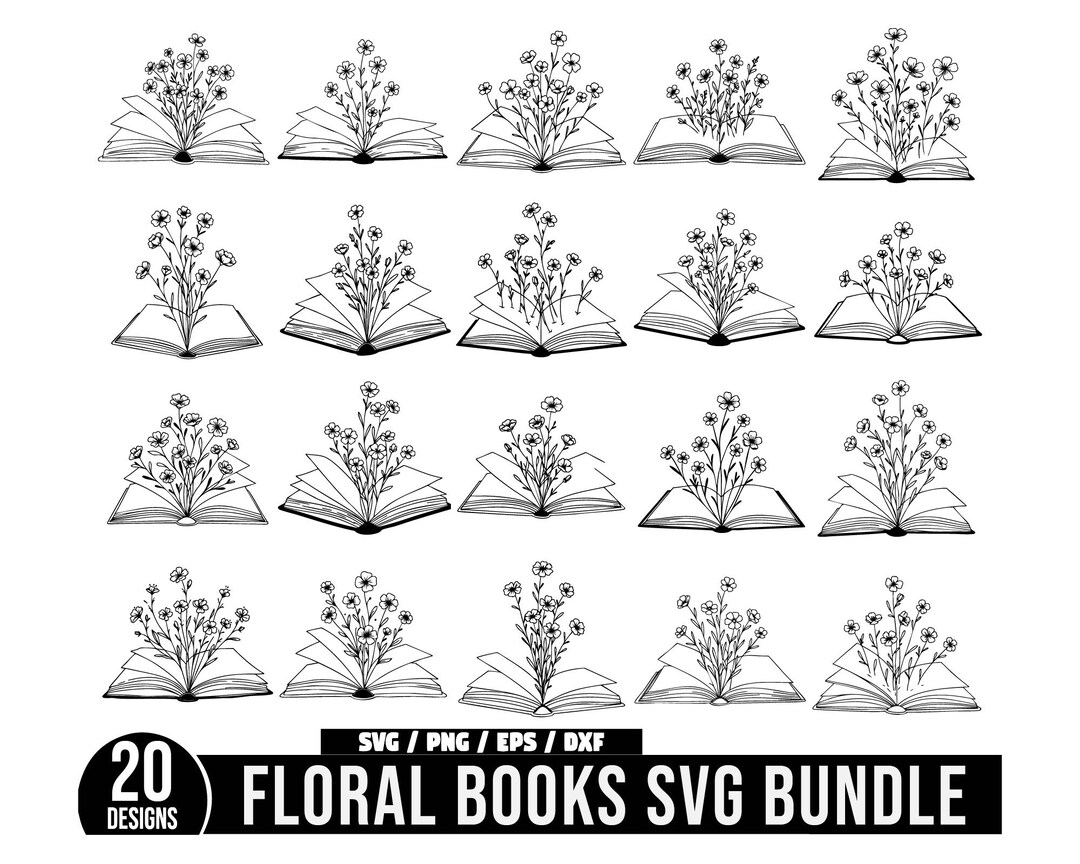 Floral Book SVG, Wildflowers Book Bundle Svg ,open Book Svg, Stack of ...