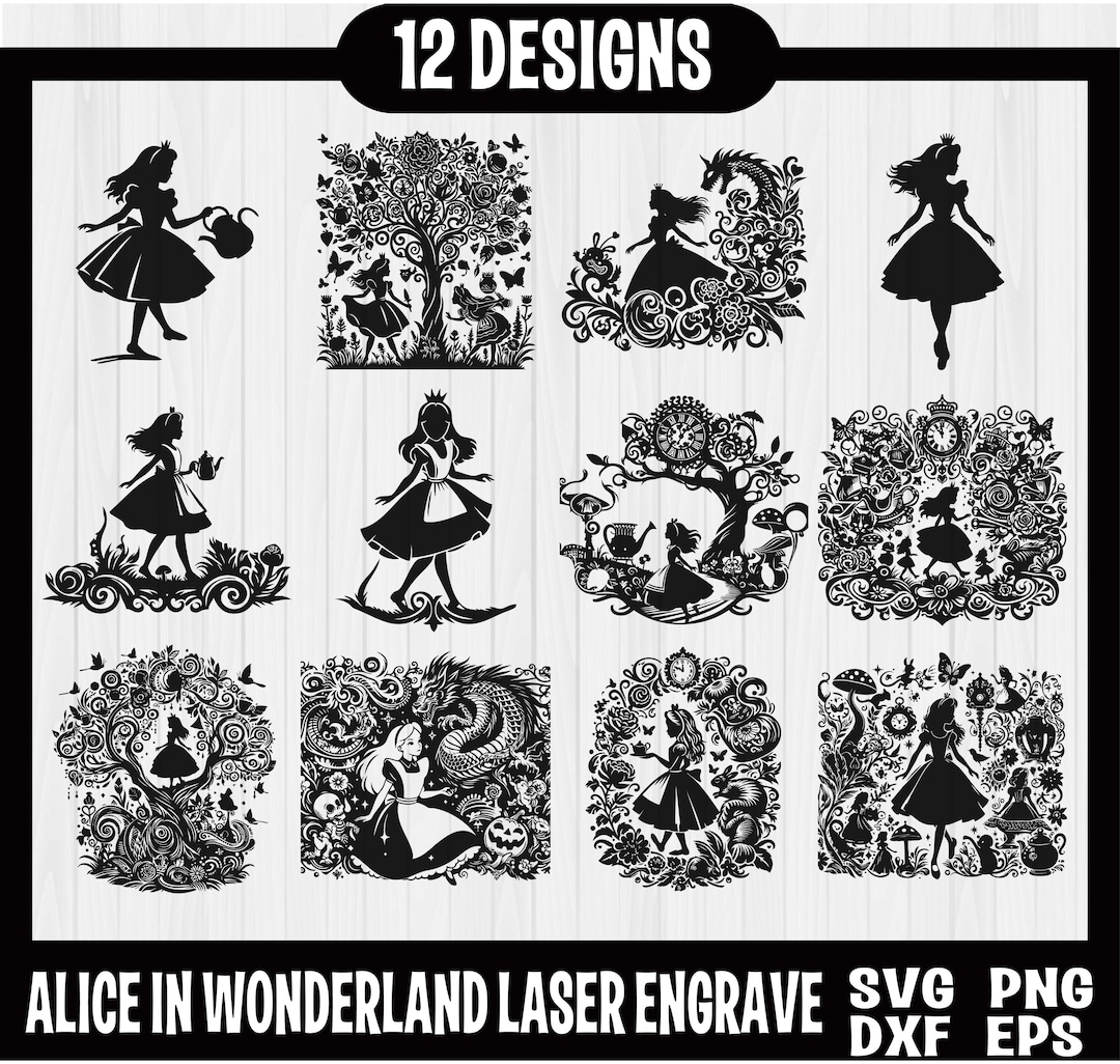 Alice in Wonderland Laser Engrave Files Svg Png Dxf Eps Pdf | Graphic ...