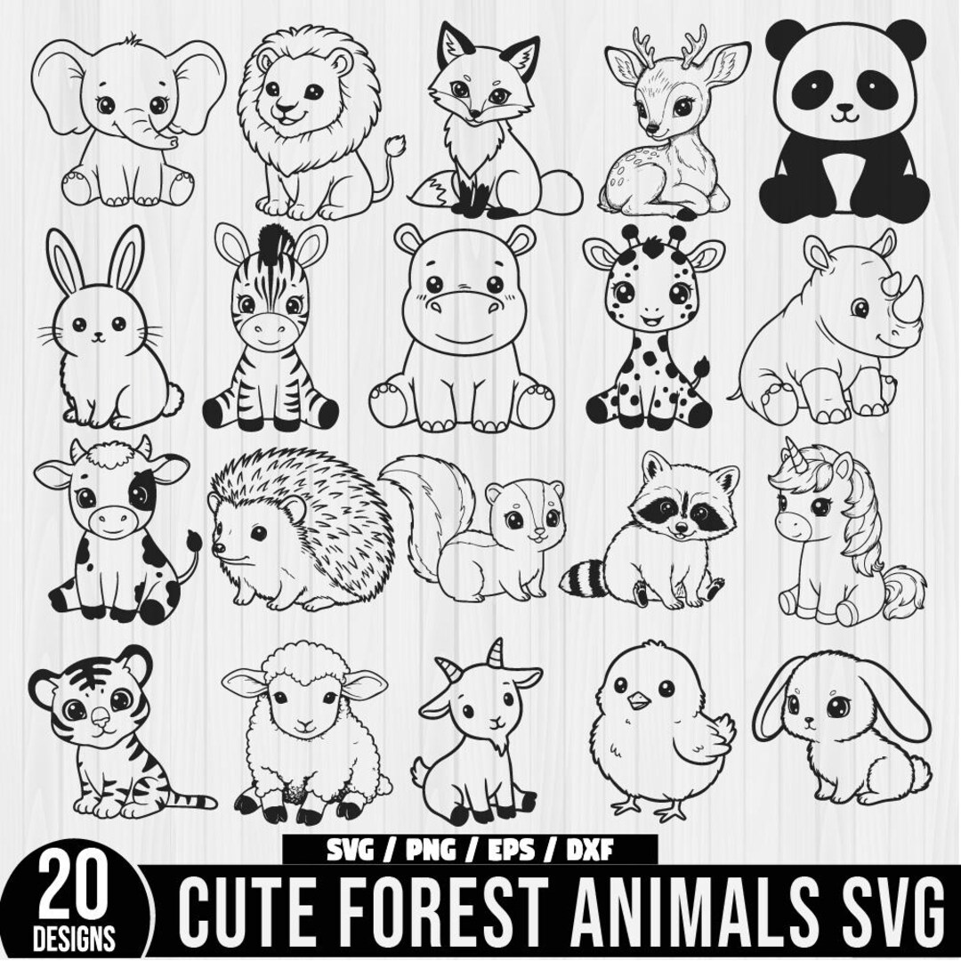 Cute Forest Animals Svg Bundle, Woodland Animals Svg, Animal Doodle SVG ...
