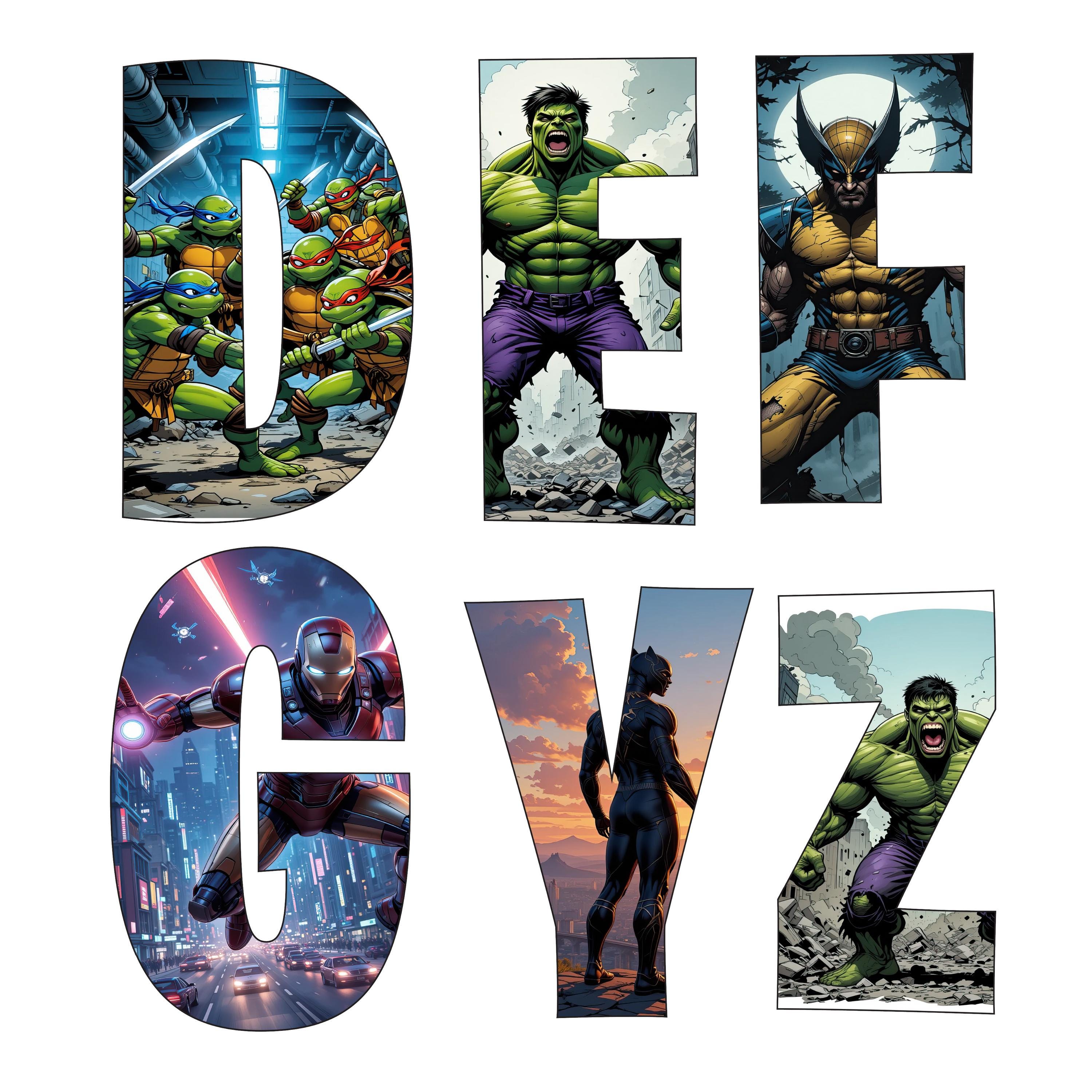 Superhero Alphabet Clipart, Superhero Letters Png, Superhero Numbers ...