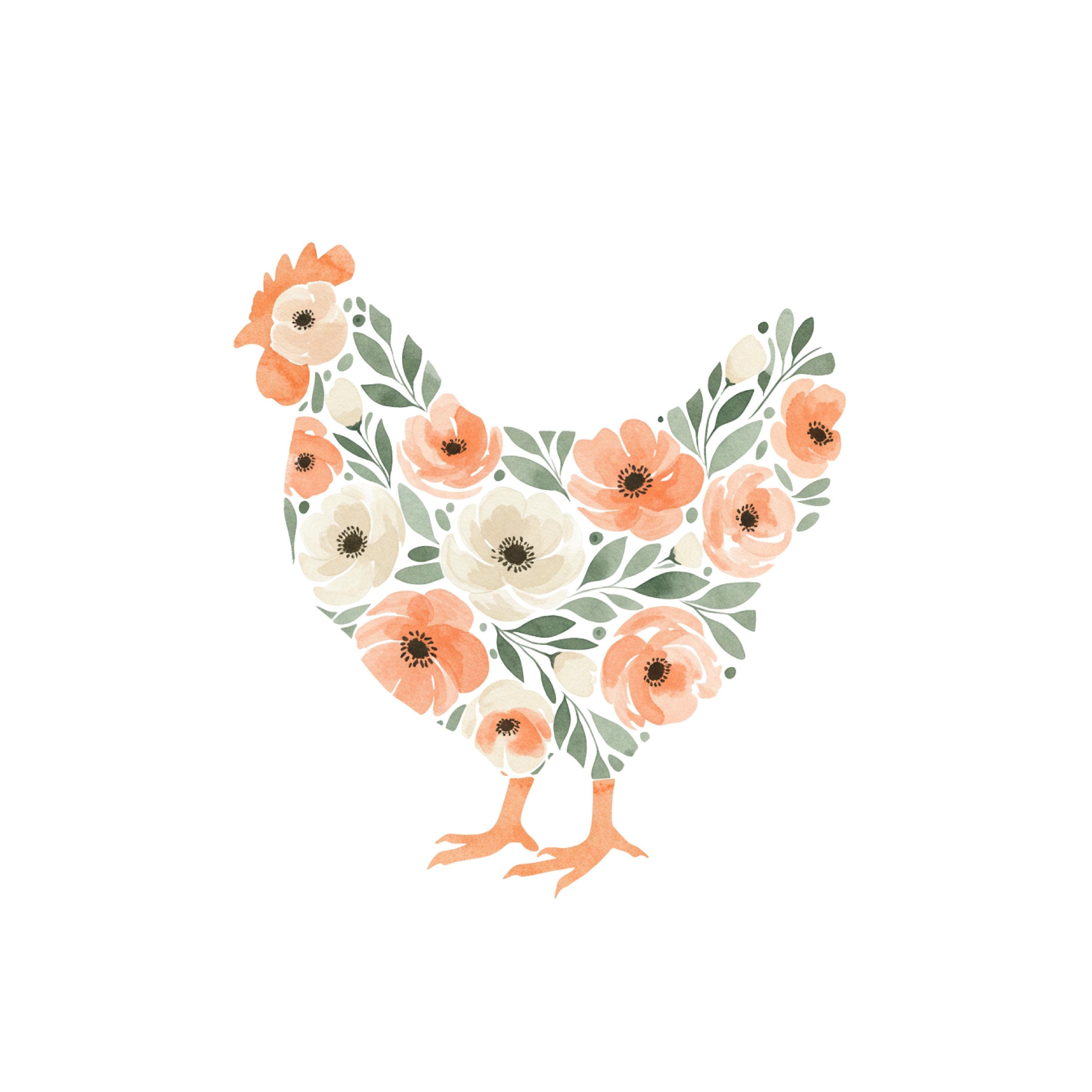 20 Floral Chicken Clipart Bundle, Watercolor Floral Chicken Clipart ...