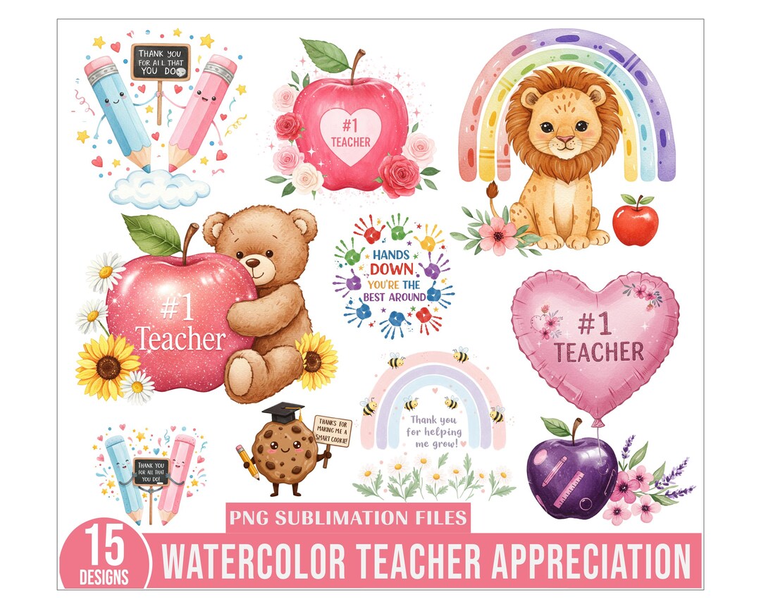 Teacher Appreciation Clipart Bundle, Best Teacher Ever Png Bundle ...