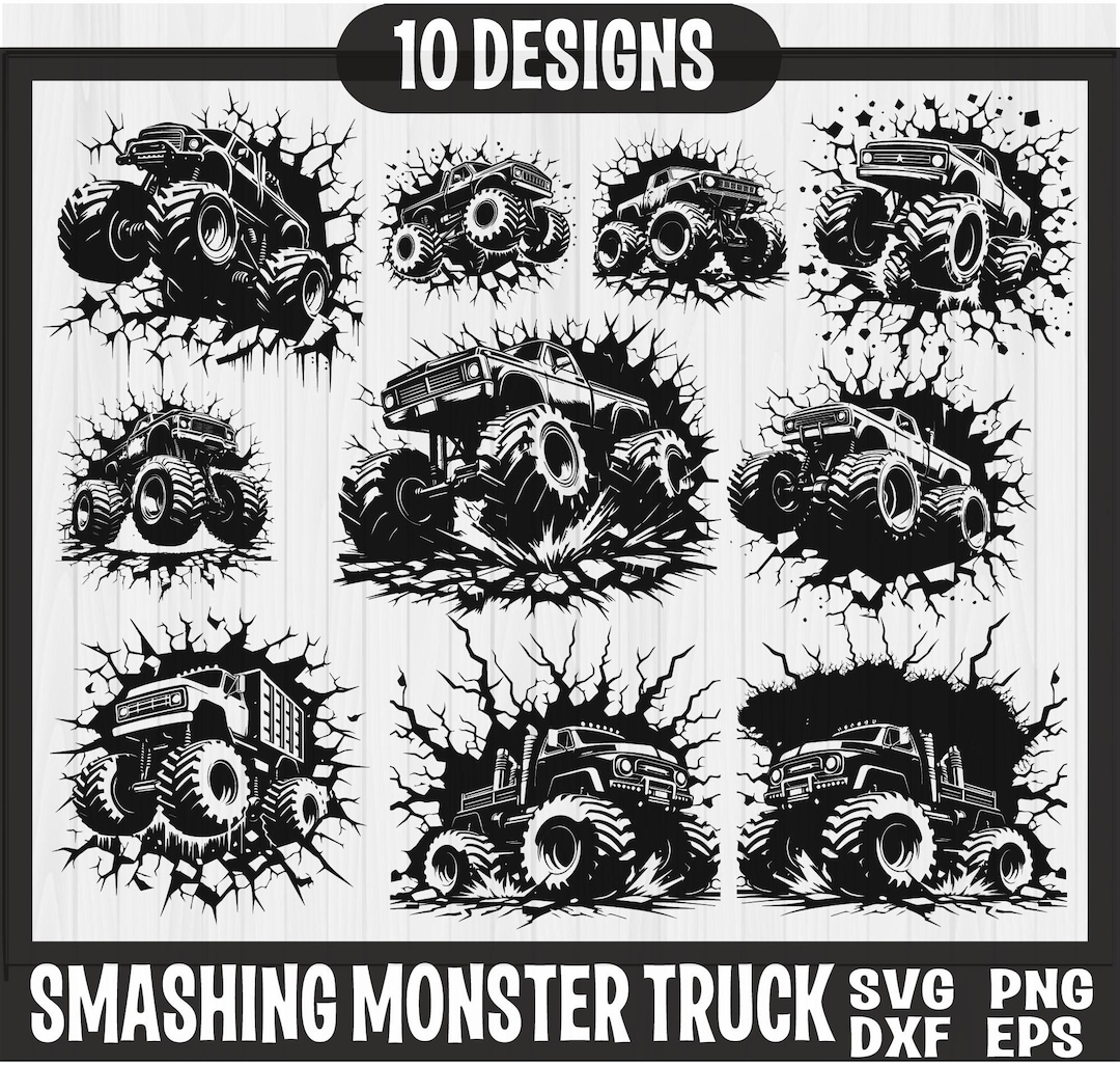 Smashing Monster Truck Svg Bundle, Muscle Car Svg , Monster Truck Svg ...