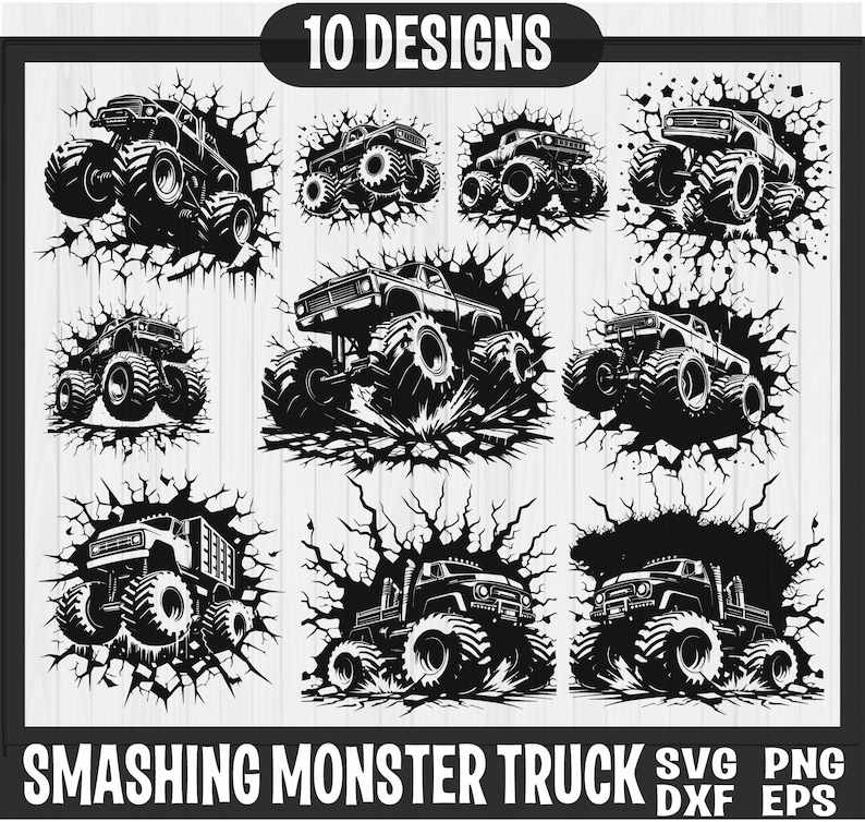 Smashing Monster Truck Svg Bundle, Muscle Car Svg , Monster Truck Svg ...