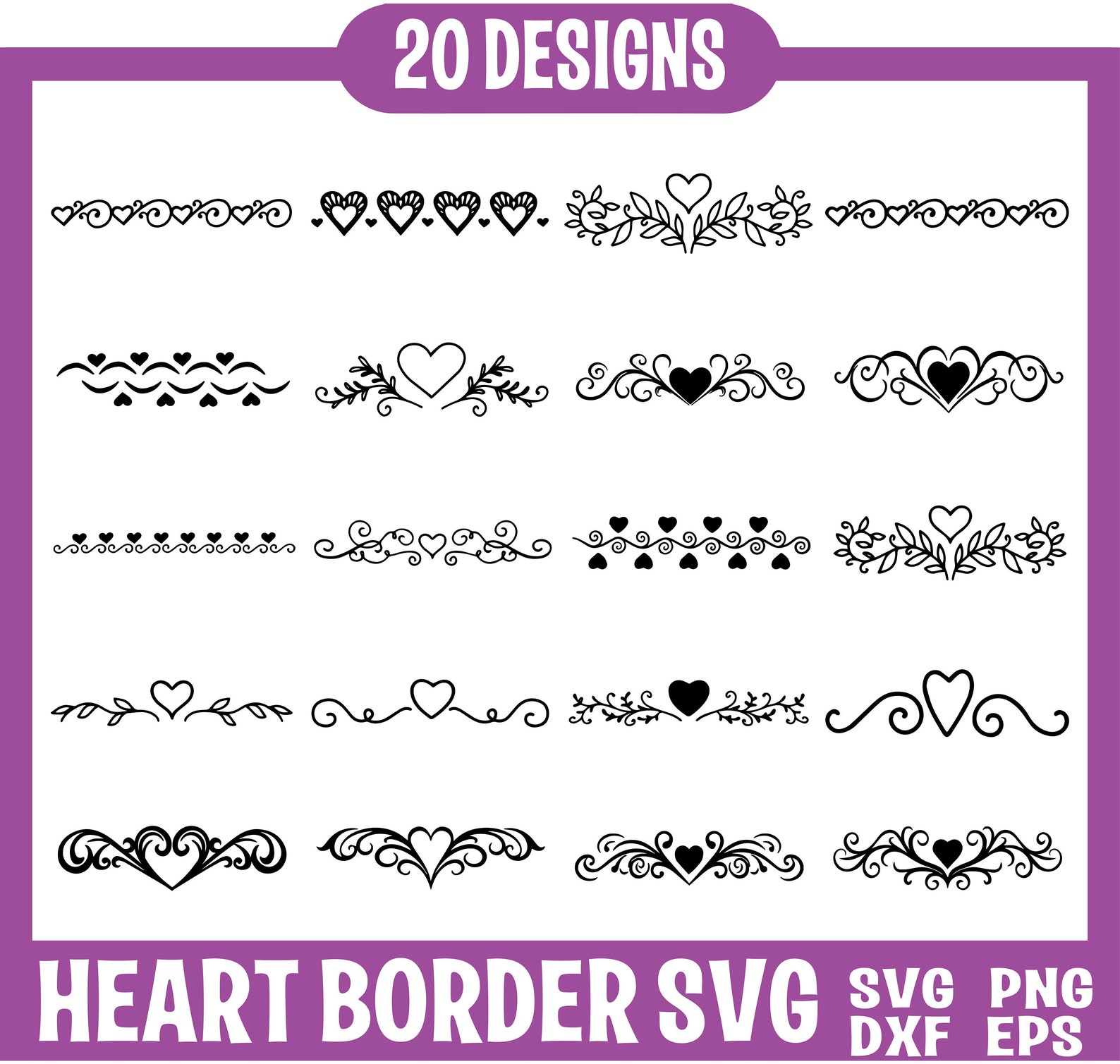 Heart Border Svg Bundle, Wedding Dividers Svg, Valentine's Day Svg ...