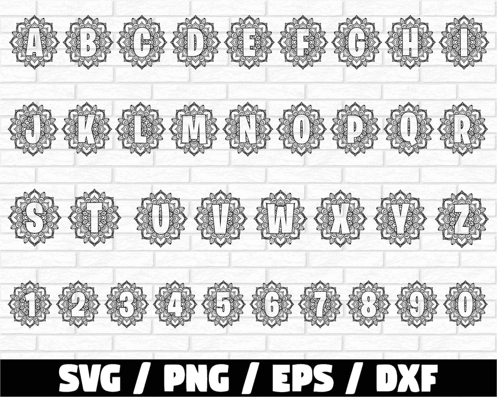 Mandala Alphabet and Numbers SVG Bundle, Floral Mandala Font Svg ...