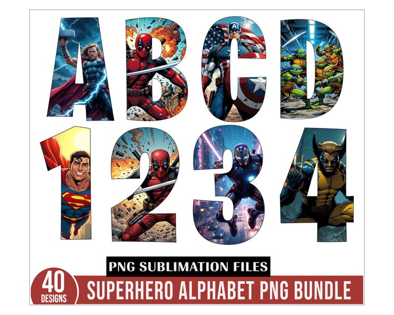Superhero Alphabet Clipart, Superhero Letters Png, Superhero Numbers ...