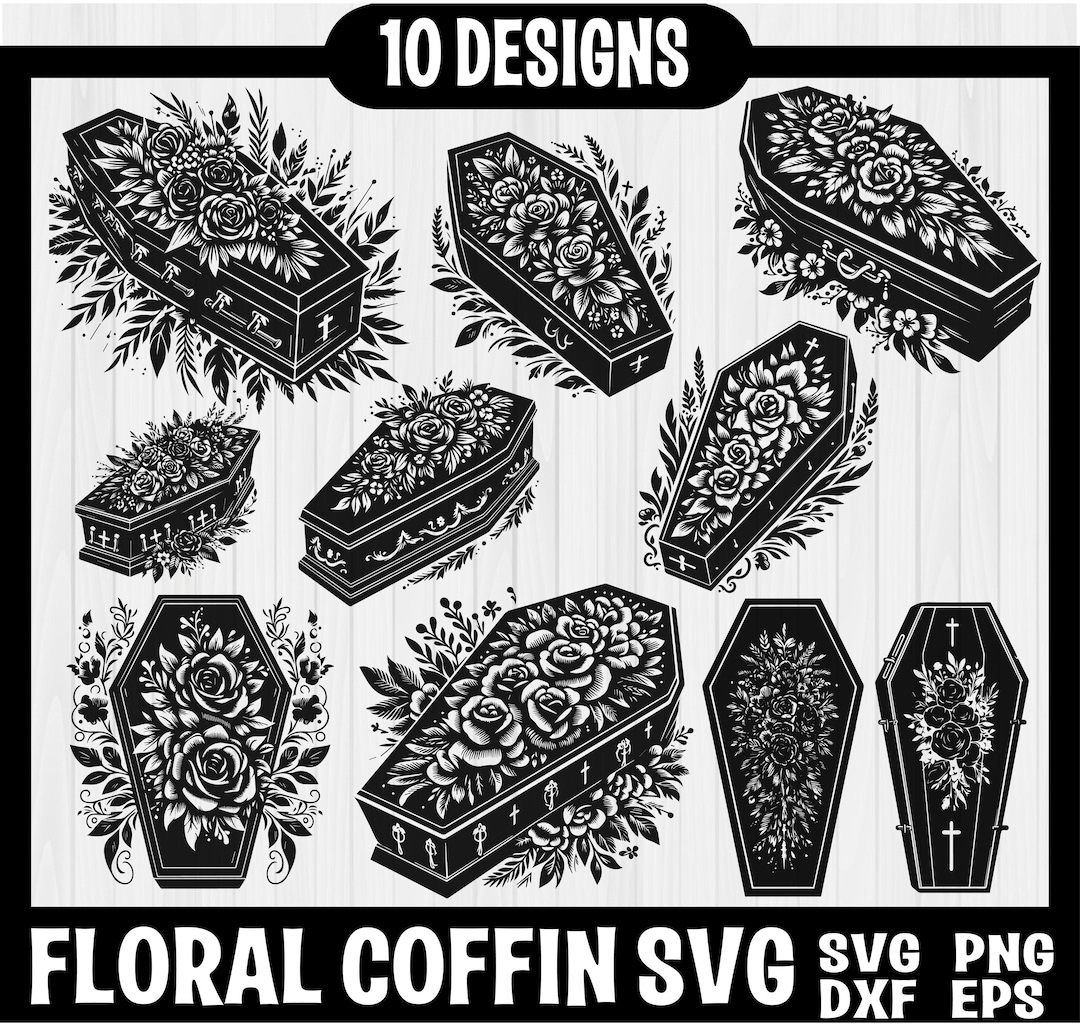Floral Coffin SVG Bundle, Coffin Clip Art, Coffin With Flowers Svg ...