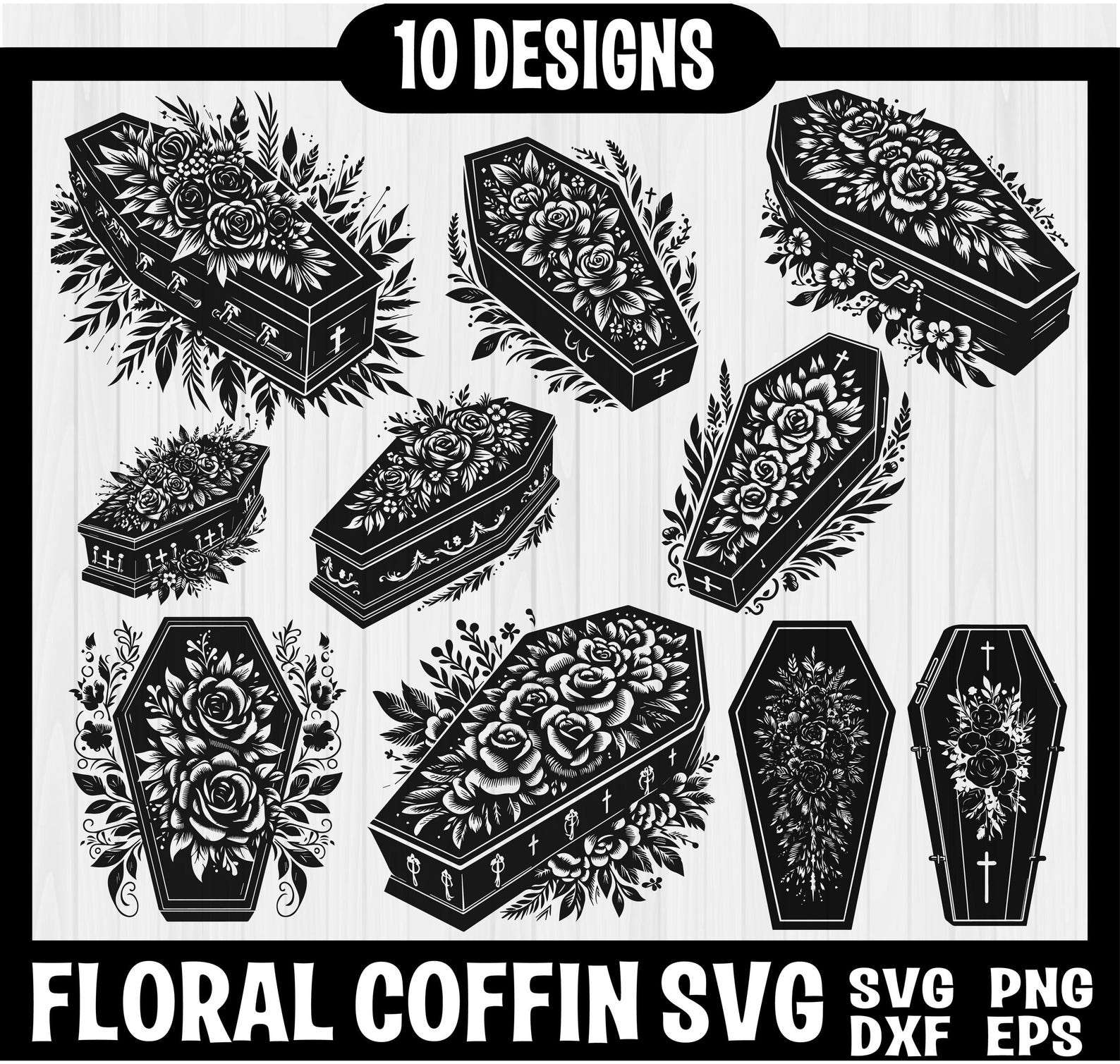 Floral Coffin SVG Bundle, Coffin Clip Art, Coffin With Flowers Svg ...