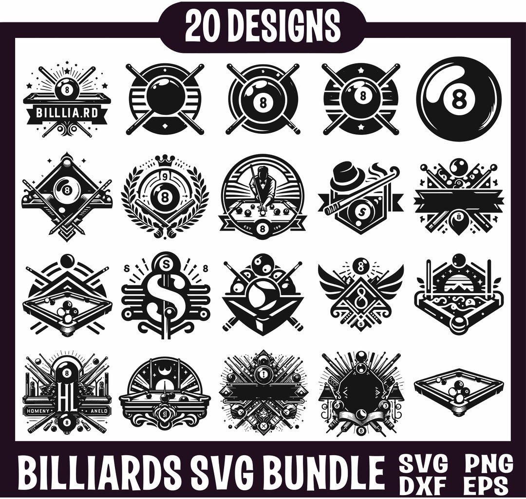 Billiards Svg Bundle, Pool SVG, Vector, Silhouette, Billiard Game Svg ...