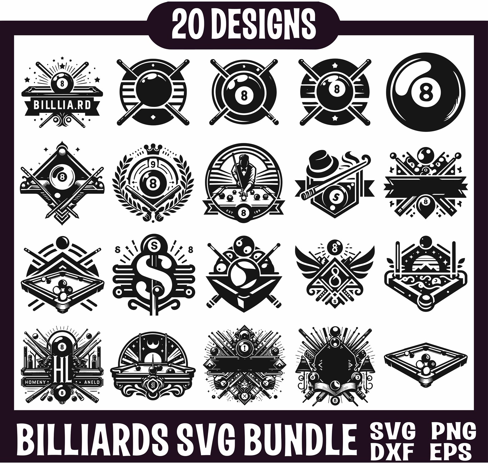 Billiards Svg Bundle, Pool SVG, Vector, Silhouette, Billiard Game Svg ...