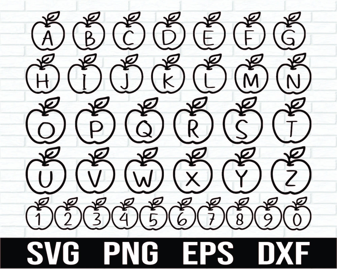 Apple Alphabet & Numbers Svg, Apple Font Svg, Teacher Alphabet SVG ...