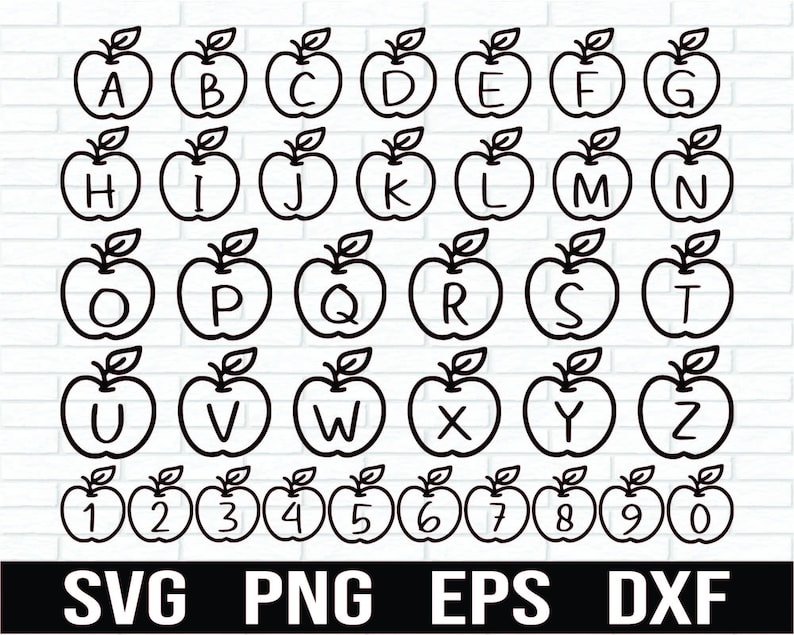 Apple Alphabet & Numbers Svg, Apple Font Svg, Teacher Alphabet SVG ...
