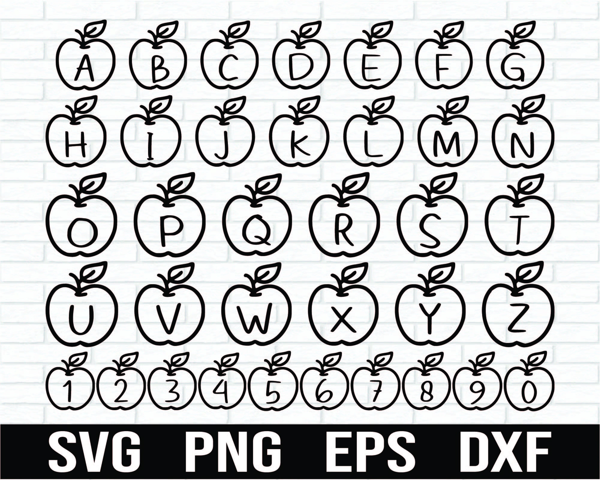 Apple Alphabet & Numbers Svg, Apple Font Svg, Teacher Alphabet SVG ...