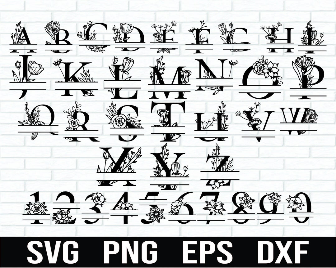 Floral Split Alphabet and Numbers Svg, Floral Monogram Alphabet, Split ...