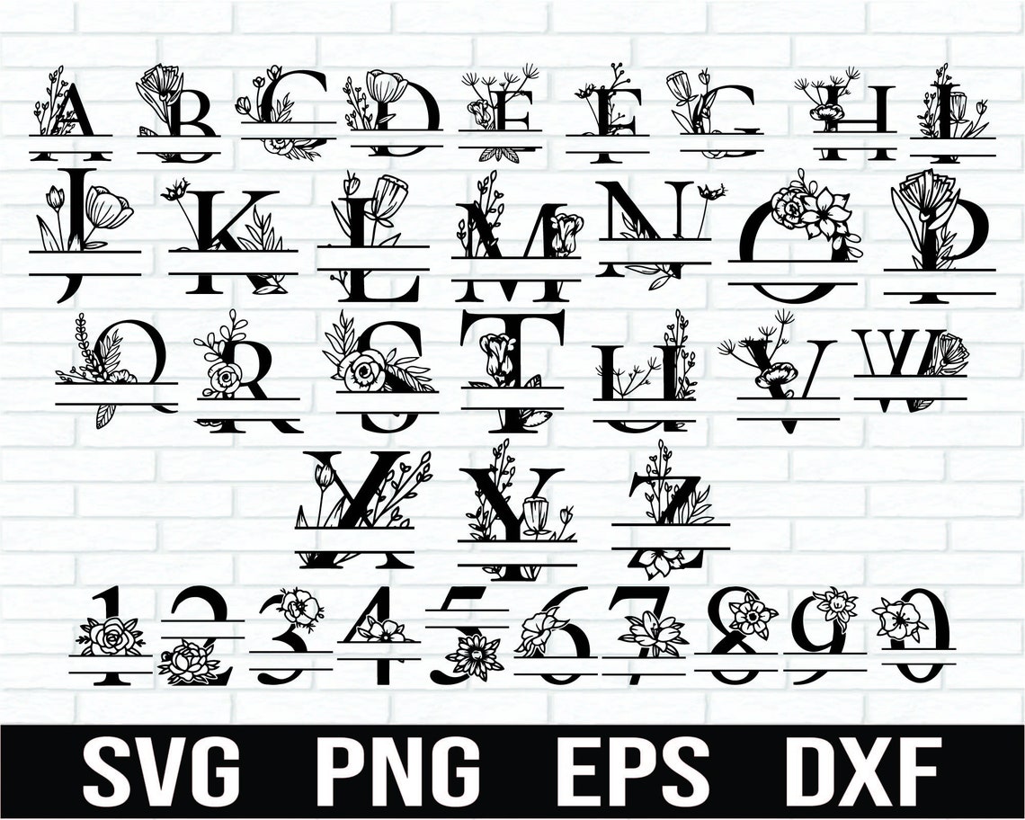 Floral Split Alphabet and Numbers Svg, Floral Monogram Alphabet, Split ...