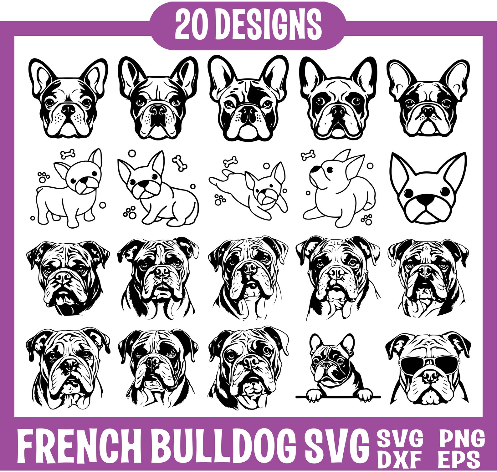 French Bulldog Bundle, French Bulldog SVG, Silhouette, Frenchie Mama ...