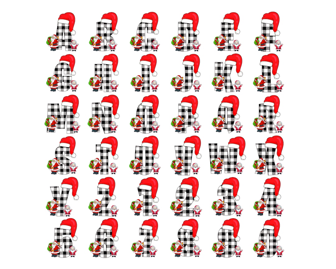 Christmas Alphabet and Numbers Png Bundle, Merry Christmas Doodle ...