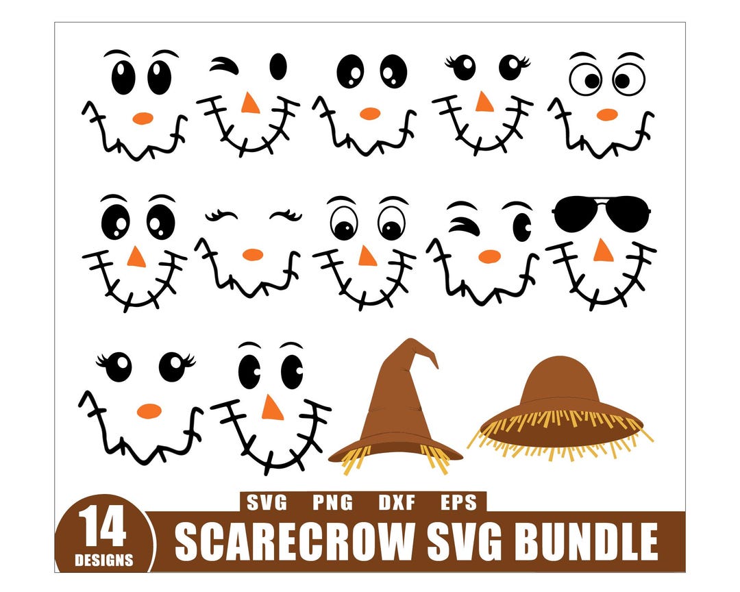 Scarecrow Faces Svg Bundle, Thanksgiving PNG, Cute Scare Crow Svg ...
